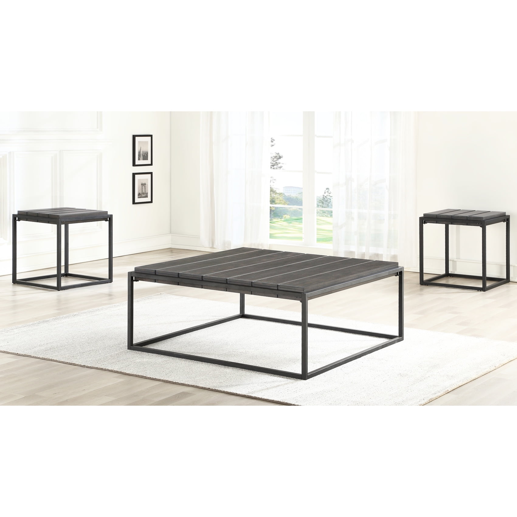Acacia Veneer & Iron 3 Piece Table Set+Contemporary Design”-“Living ...