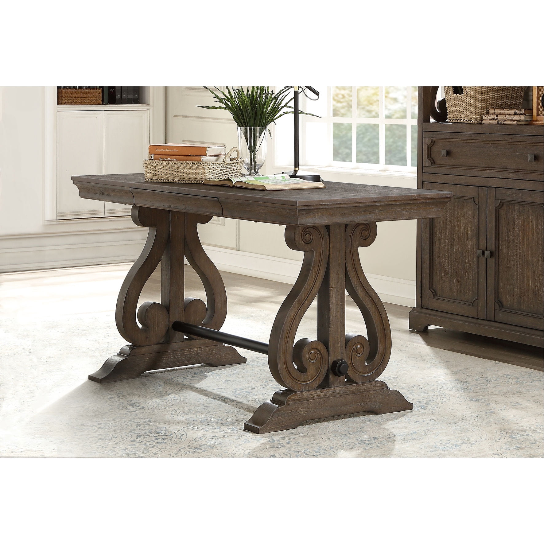 Acacia Veneer Writing Desk / Home Office Setup / Distressed Dark Oak ...