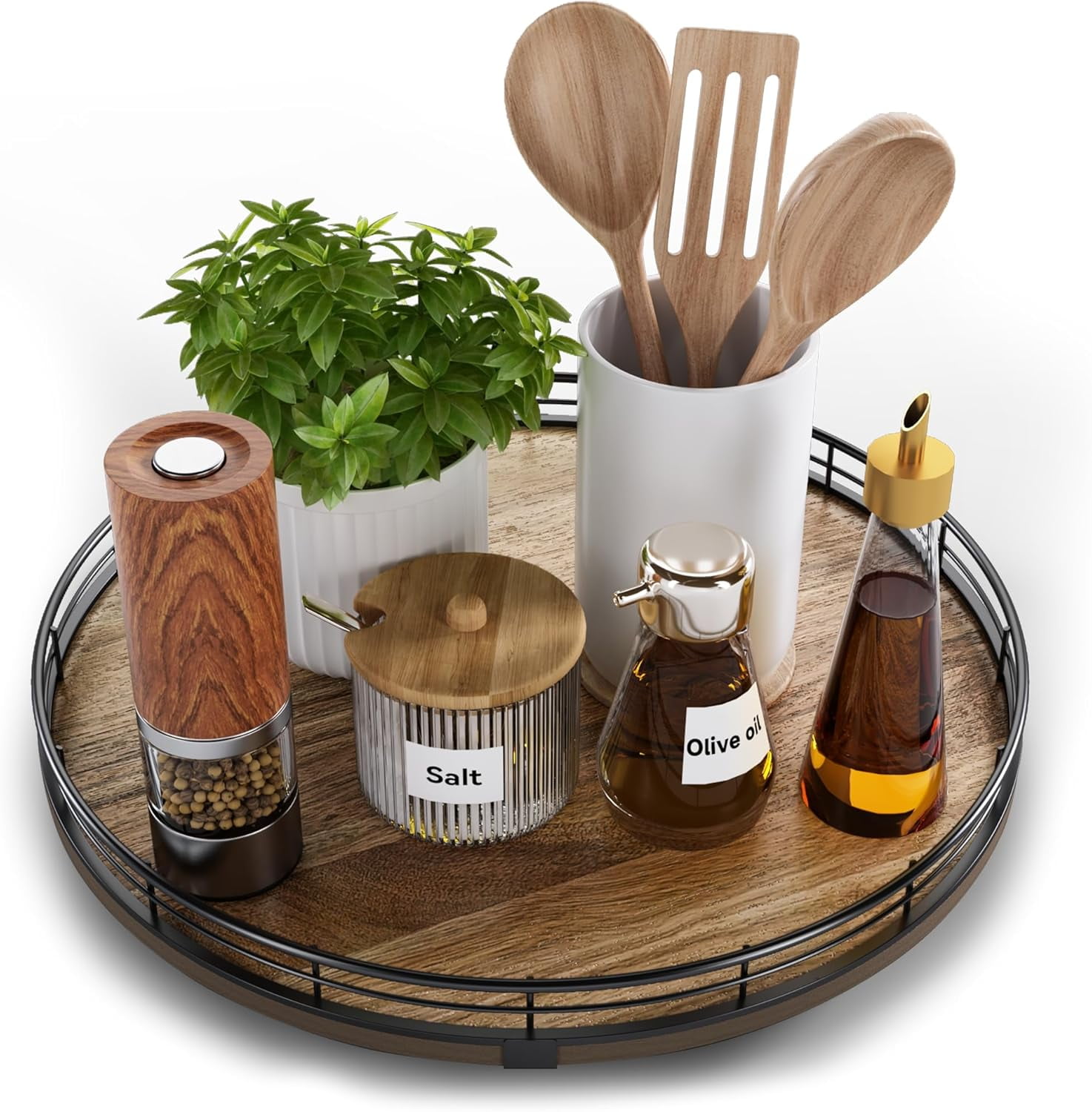 Wood 13" Lazy Susan Turntable Organizer for Table Top, Farmhouse Round ...