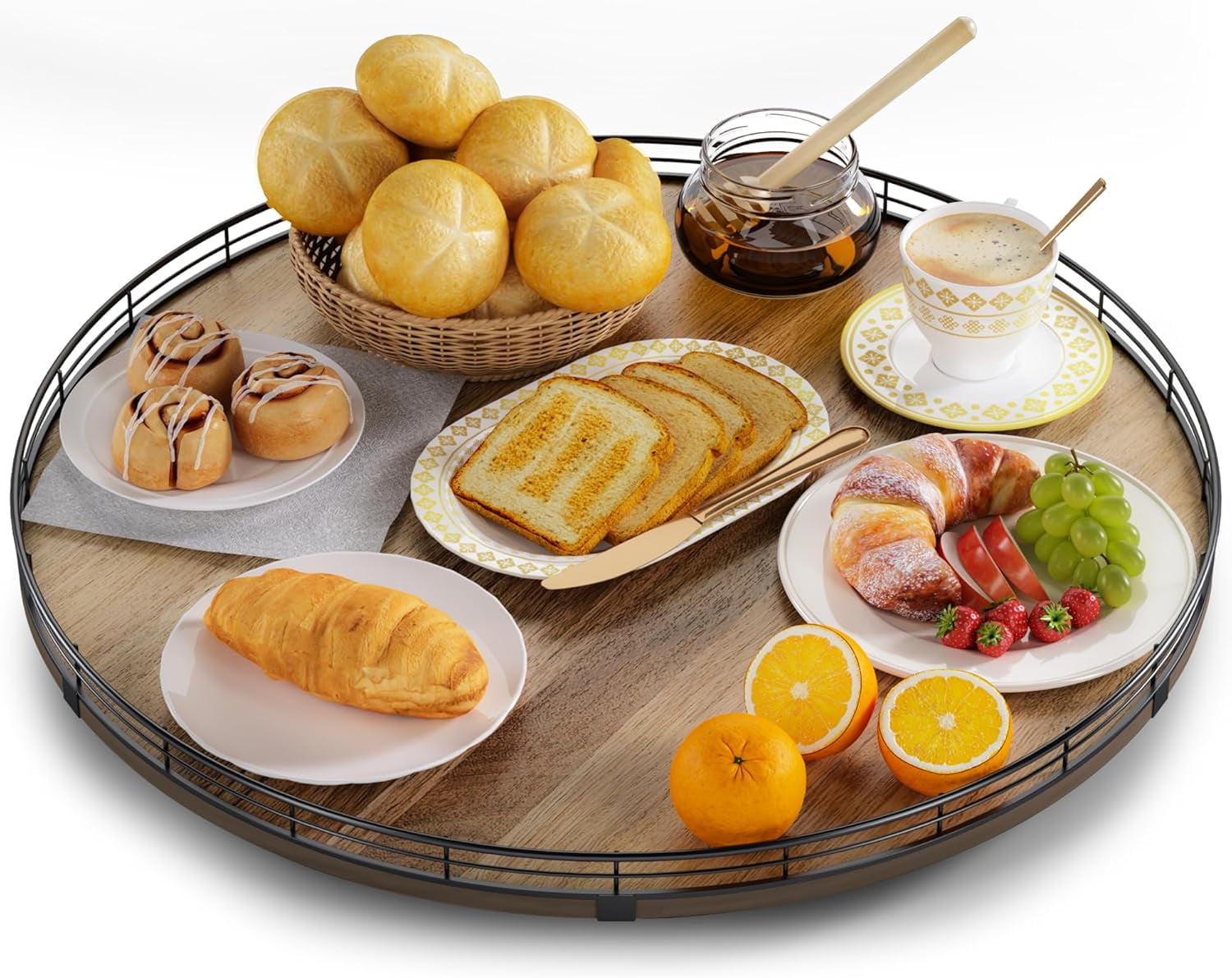 Acacia Wood 21" Lazy Susan Turntable Organizer for Table Top, Farmhouse Extra Large Round Lazy ...