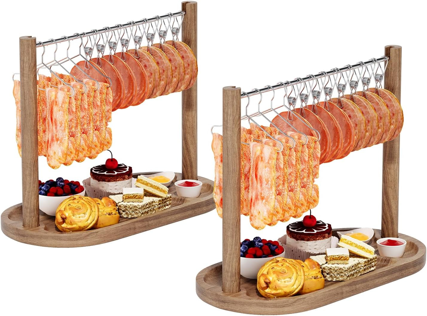 Acacia Wood Bacon Display Rack-Set of 2 Bacon Clothesline Serving Tray ...