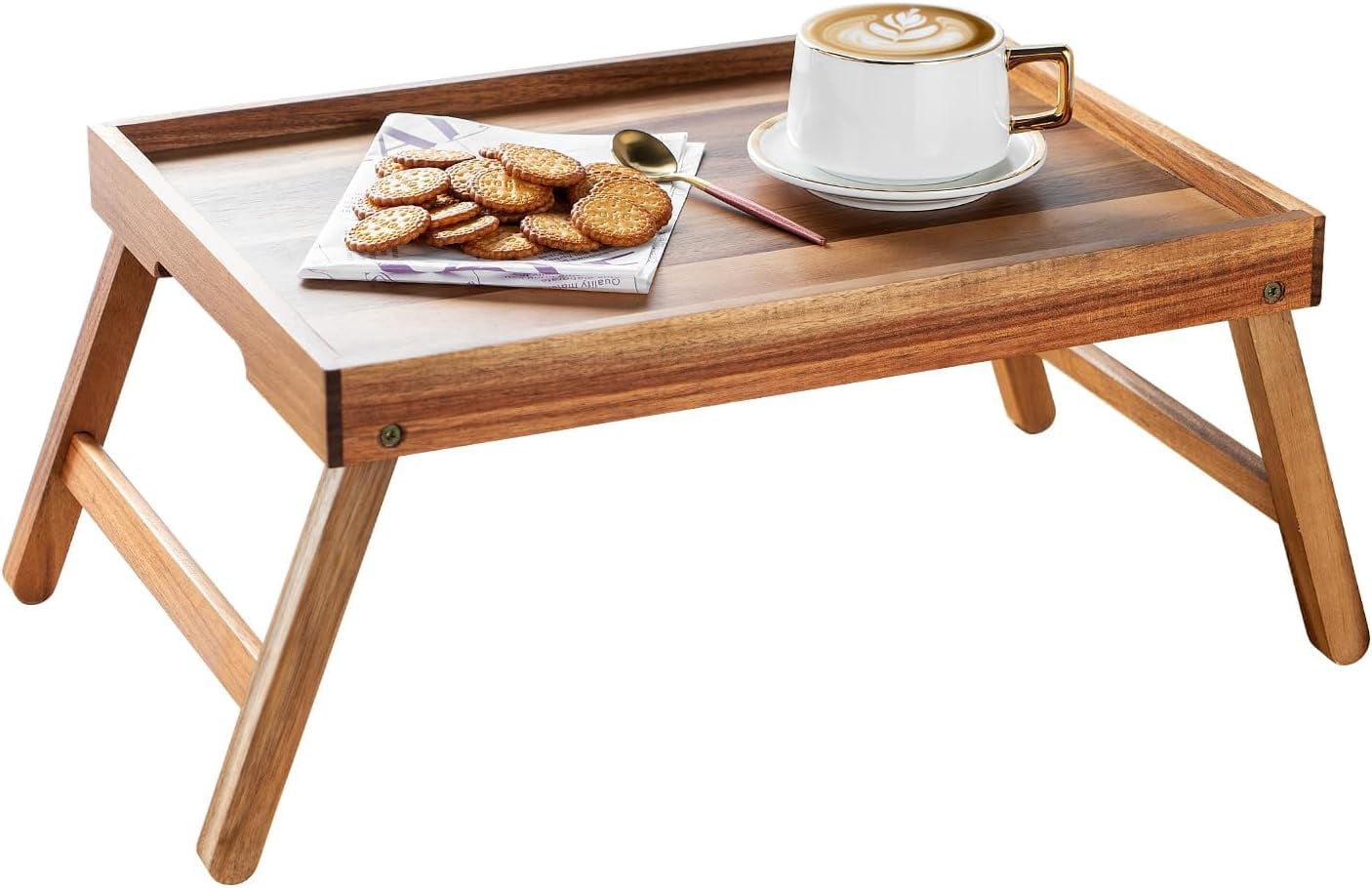 Acacia Wood Bed Tray Lap Table with Foldable Legs, Breakfast Tray for ...
