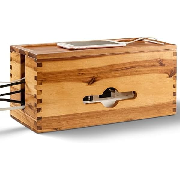Acacia Wood Cable Management Box - 15" L Wooden Cable Organizer Box for ...