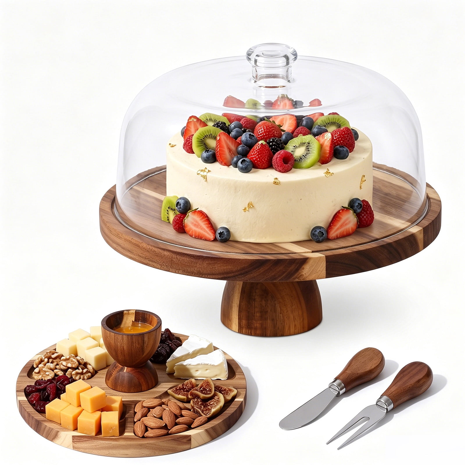 Acacia Wood Cake Stand with Lid, 11.8 in Cake Stand with Acrylic Dome ...