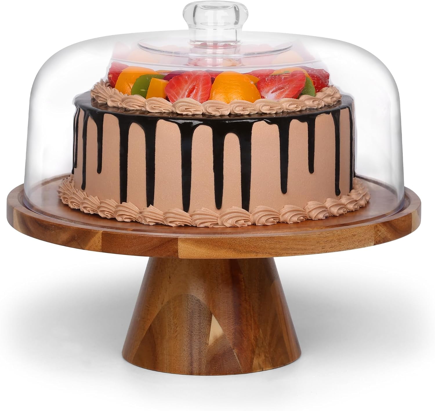 Acacia Wood Cake Stand with Lid - 12in Round Cake Holder, 2-in-1 ...