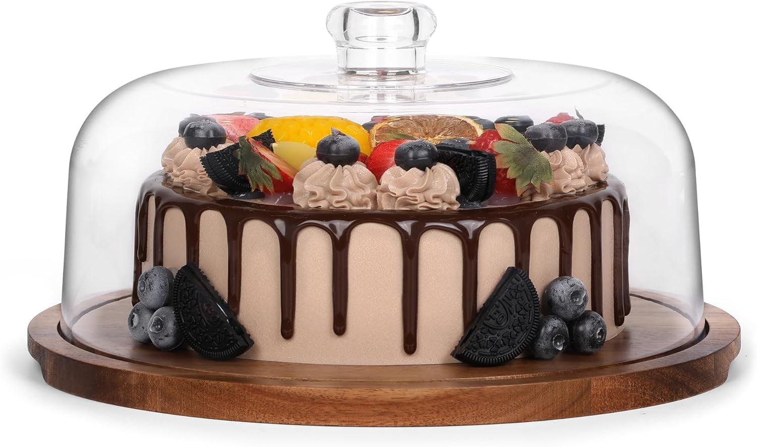 Acacia Wood Cake Stand with Lid - 12in Round Cake Holder, 2-in-1 ...