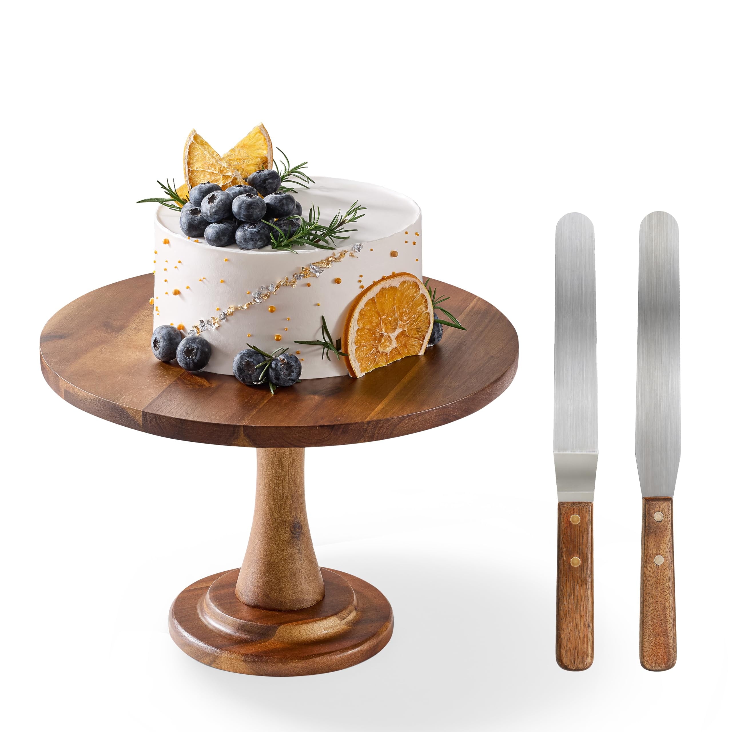 Acacia Wood Cake Stand Rustic – 12 inch Wooden Cake Stands with 2 Icing ...