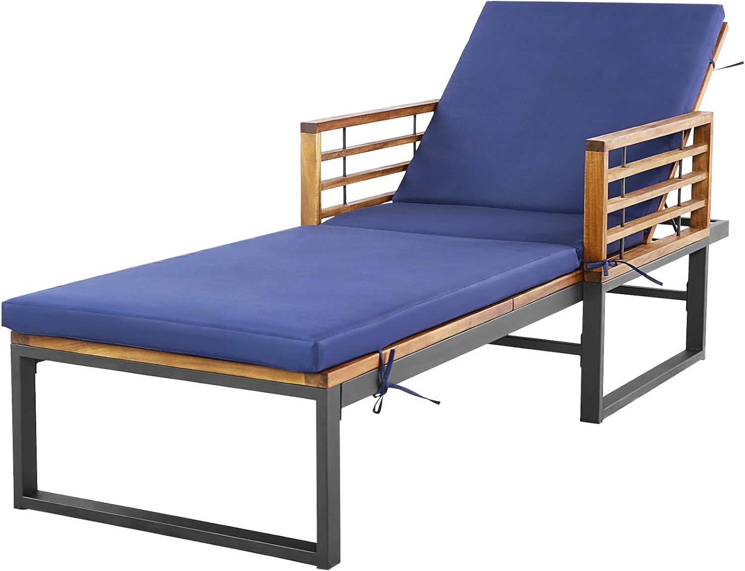 Acacia Wood Chaise Lounge Patio Recliner with 4-Position Adjustable ...