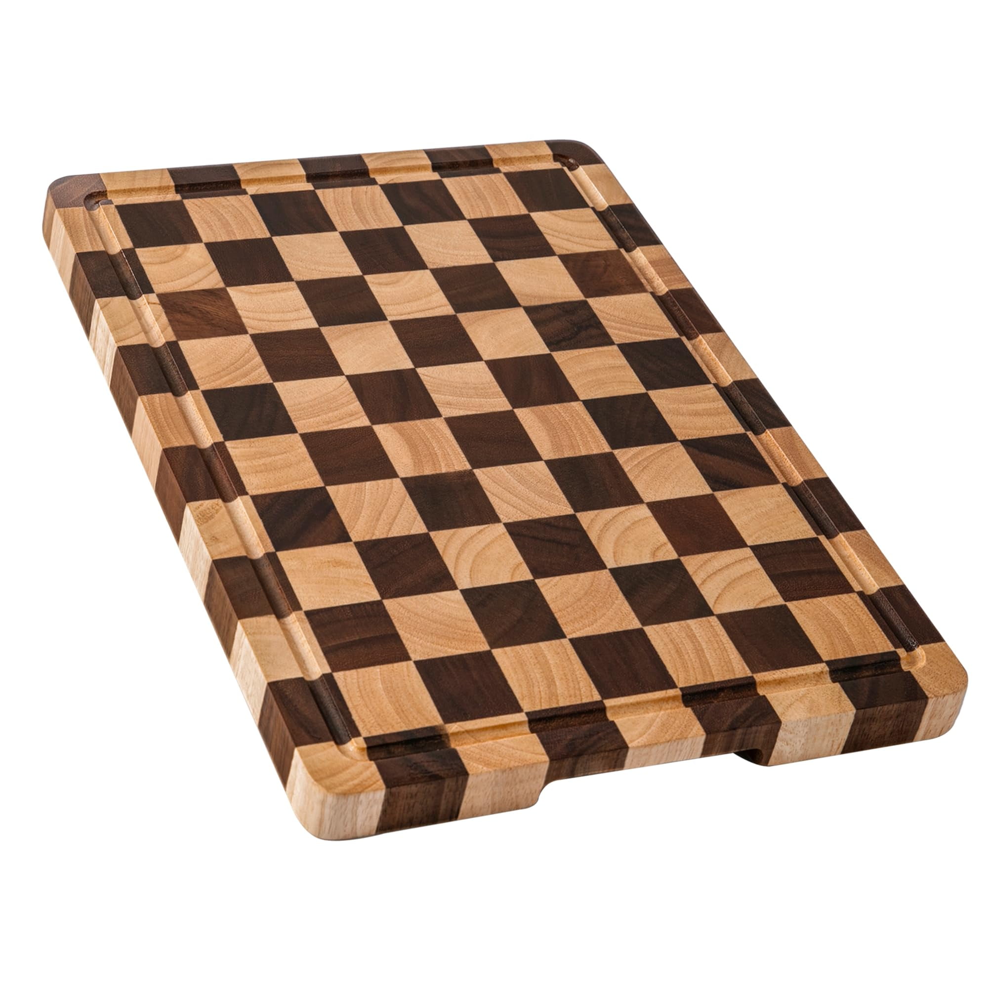 Acacia Wood Chopping Board, Checkered Cutting Board with Juice Grooves ...