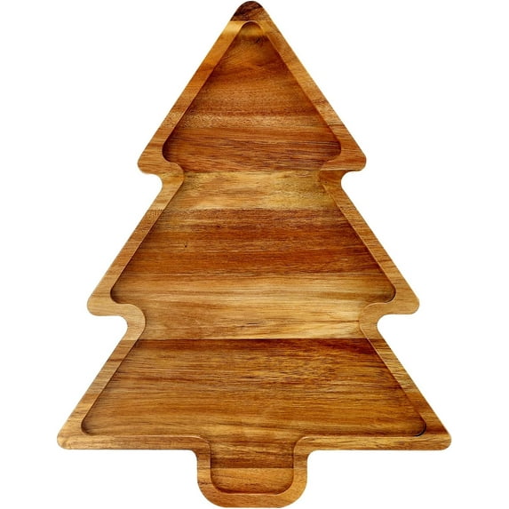 Acacia Wood Christmas Tree Tray Gift Ideas Decorative Xmas Platters ...