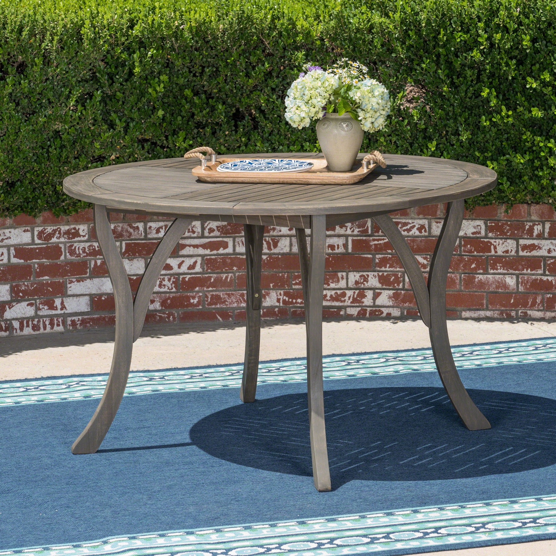 Acacia Wood Circular Outdoor Table | Suitable for Patio Events | Grey ...