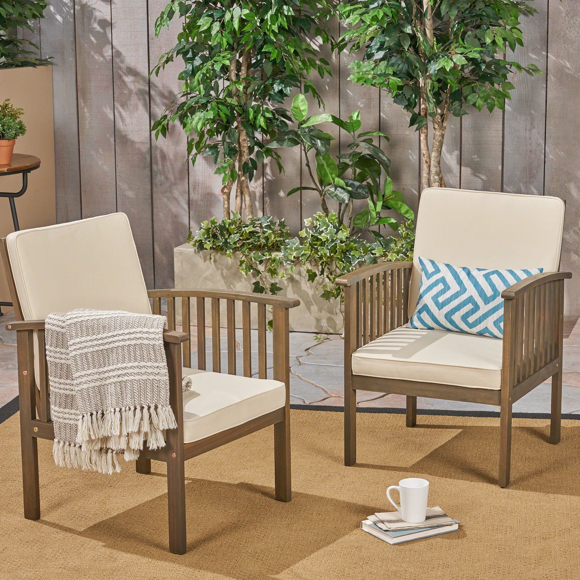 Acacia Wood Club Chairs+Waterproof Fabric Cushions”-“Backyard Lounging ...