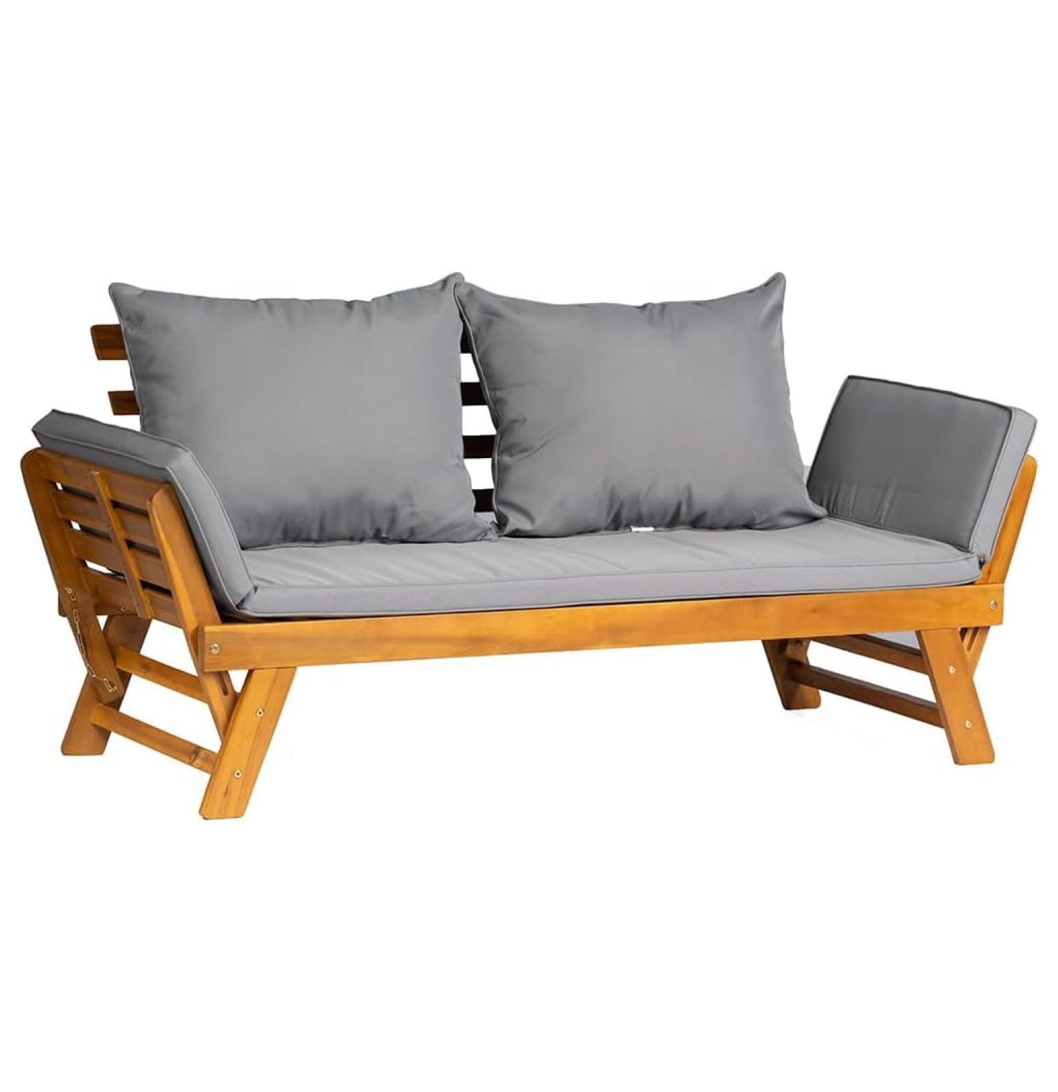 Acacia Wood Convertible Couch Sofa Bed Adjustable Armrest Folding ...