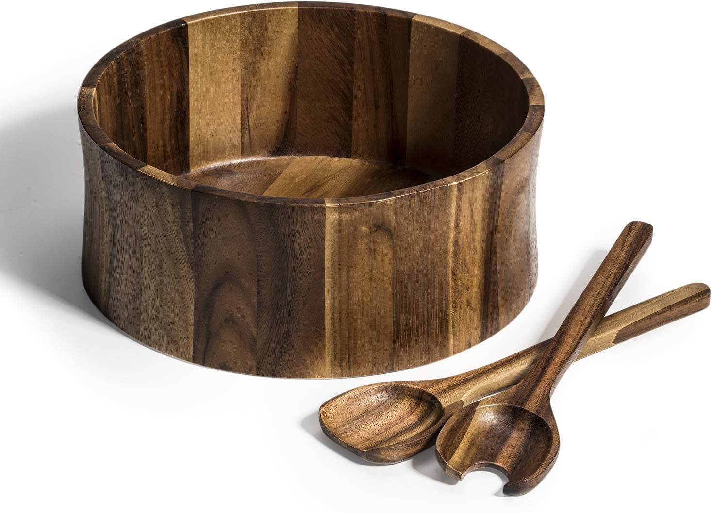 Acacia Wood Curved Extra Large Salad Bowl with Servers - Walmart.com