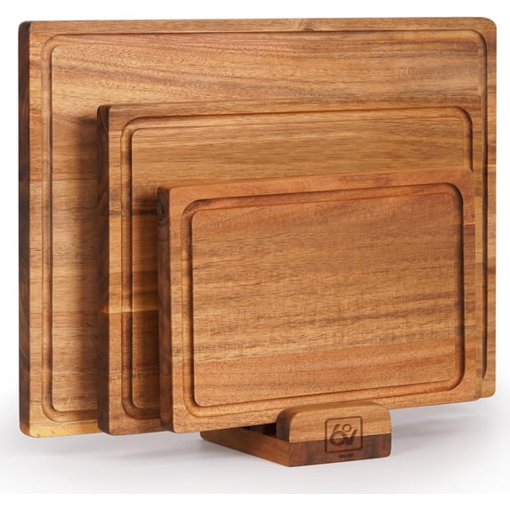 Acacia Wood Cutting Board Set of 3 – 2-in-1 Reversible Butcher Blocks ...