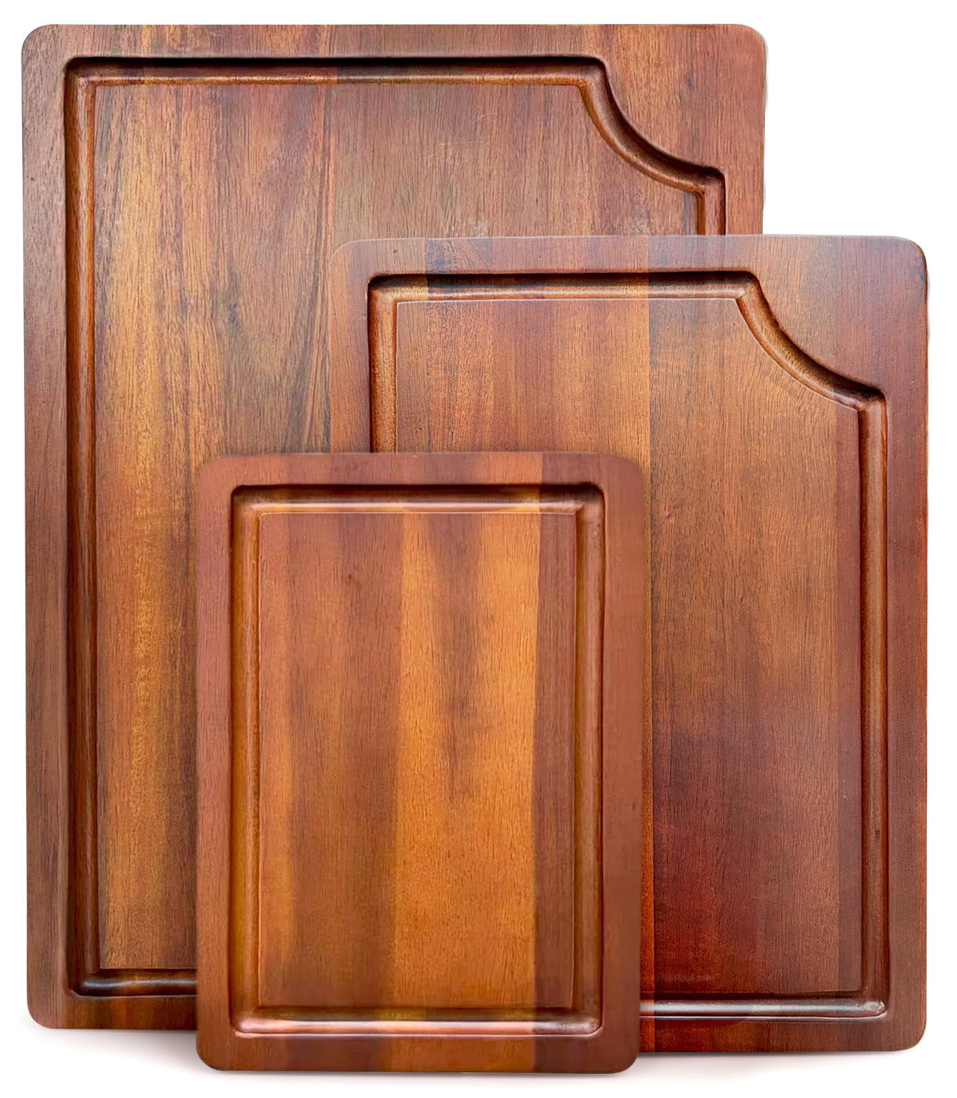 Acacia Wood Cutting Board Set with Juice Groove, Organic Wooden Kitchen ...