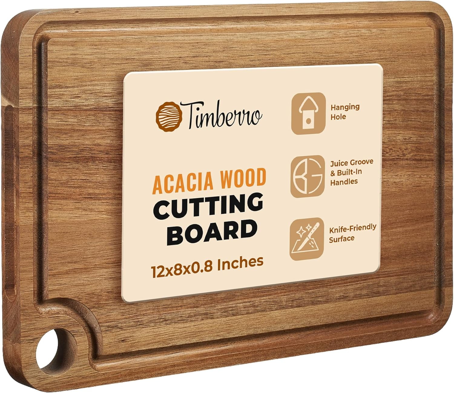 Acacia Wood Cutting Board - Small Wooden Boards with Handle and Juice ...