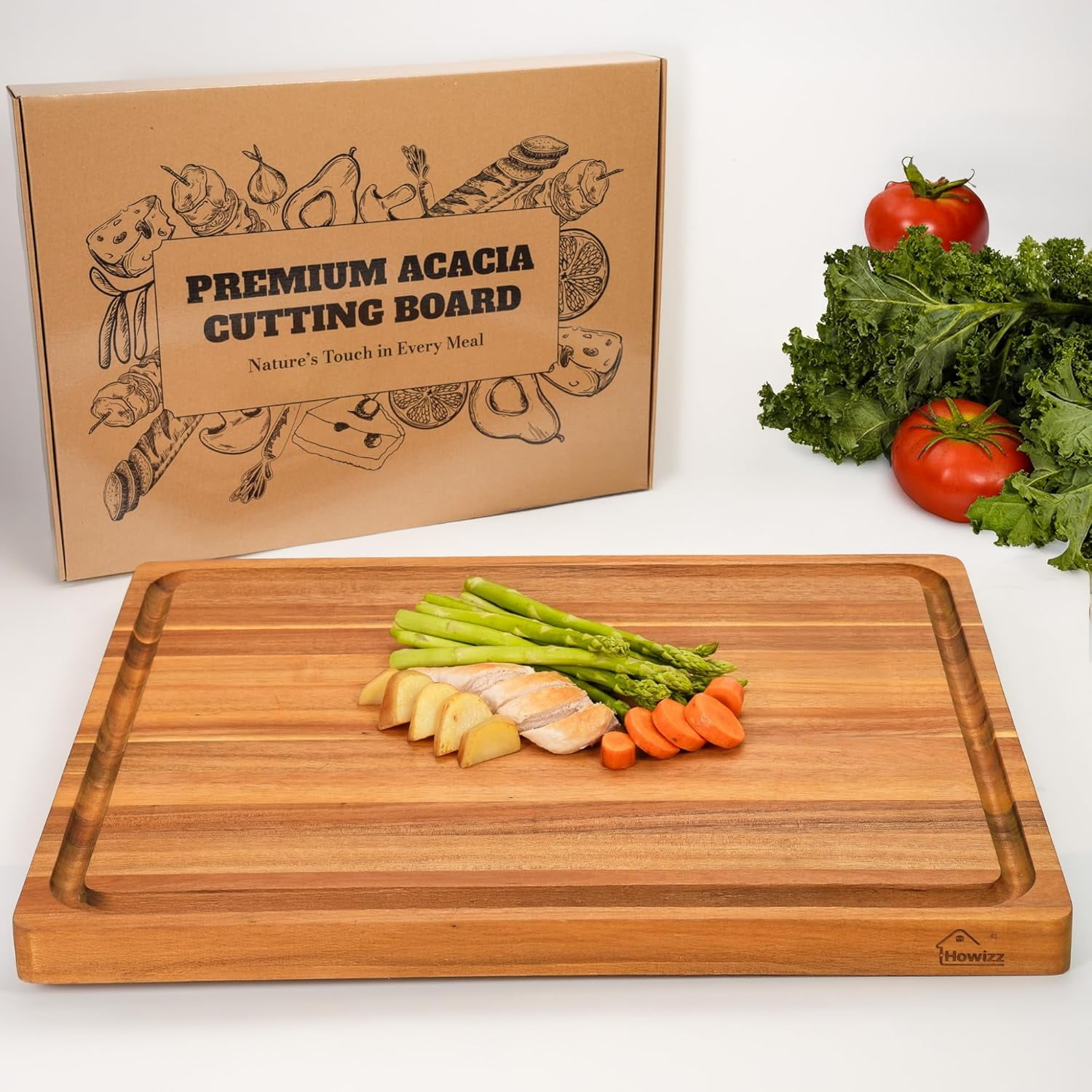 Acacia Wood Cutting Board, Thick Edge Grain Solid Wood Butcher Block ...