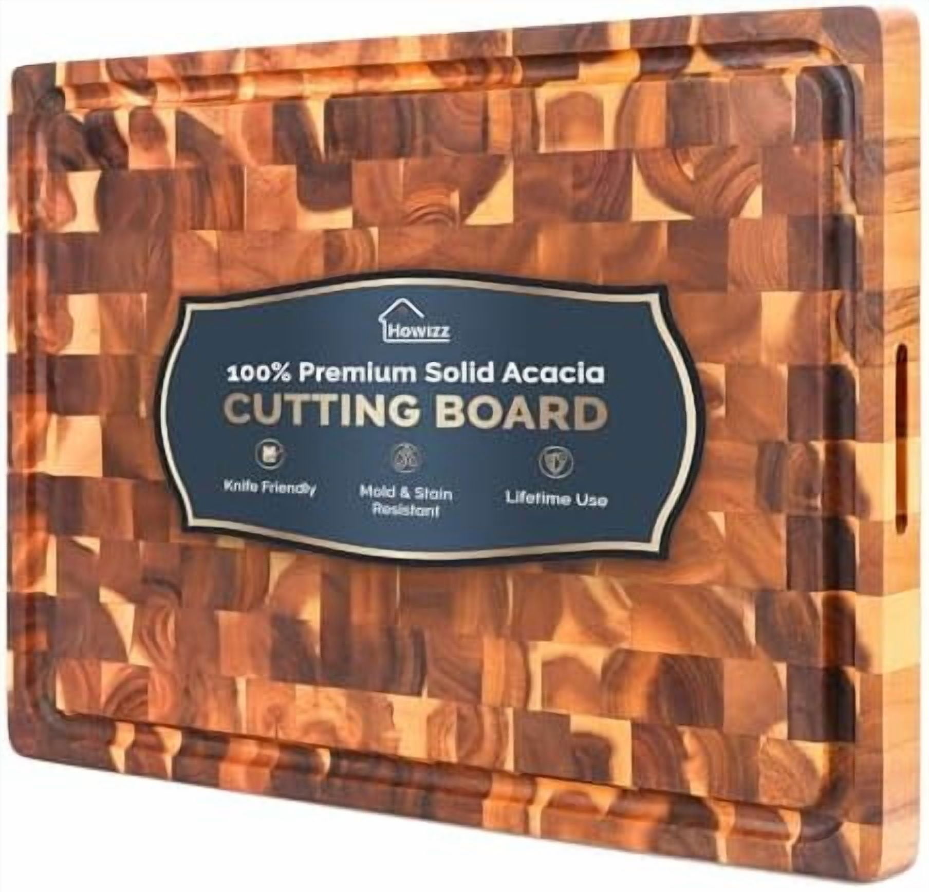 Acacia Wood Cutting Board, Thick End Grain Butcher Block, Pre-Oiled ...