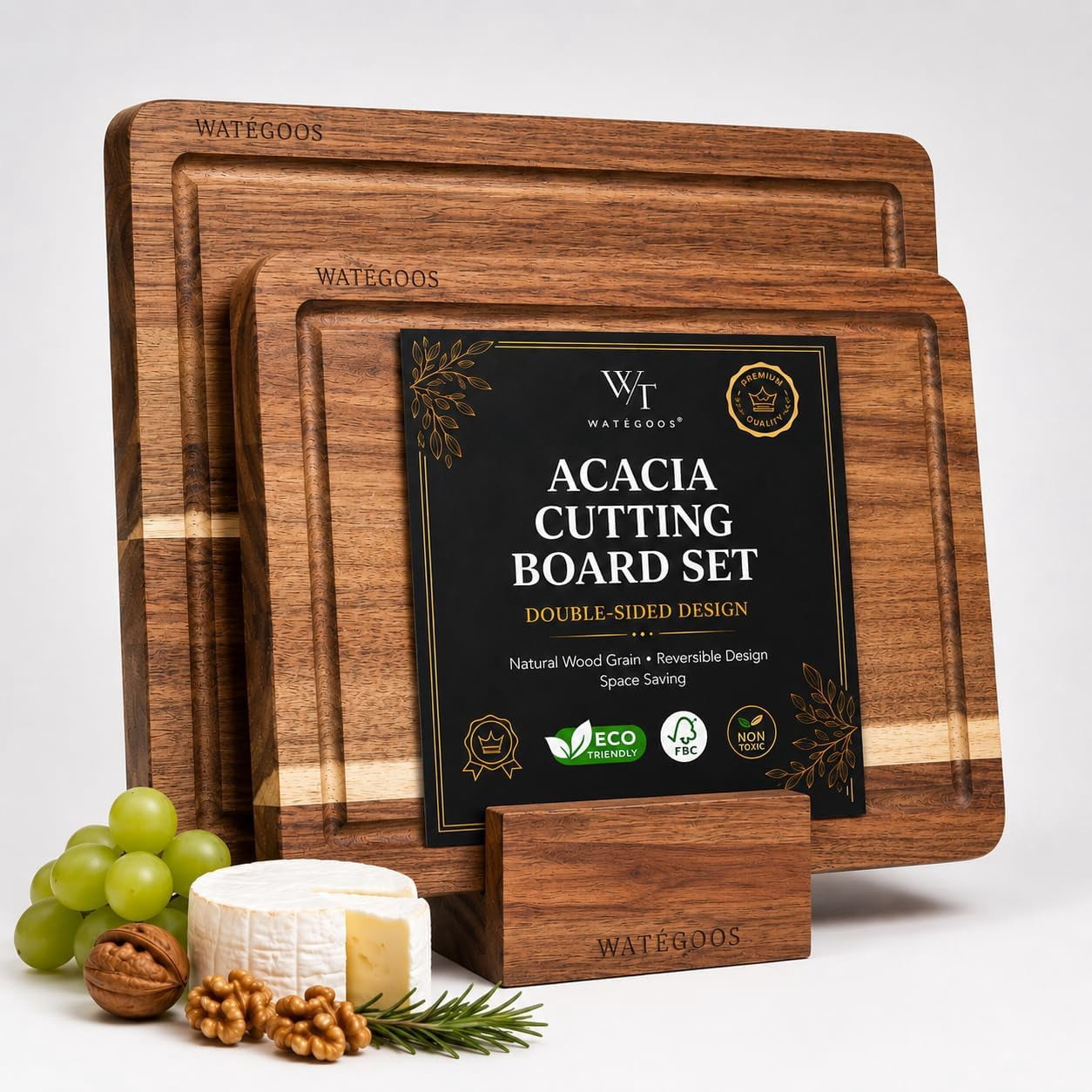 Acacia Wood Cutting Boards for Kitchen, Non-Toxic Board Set of 2 ...