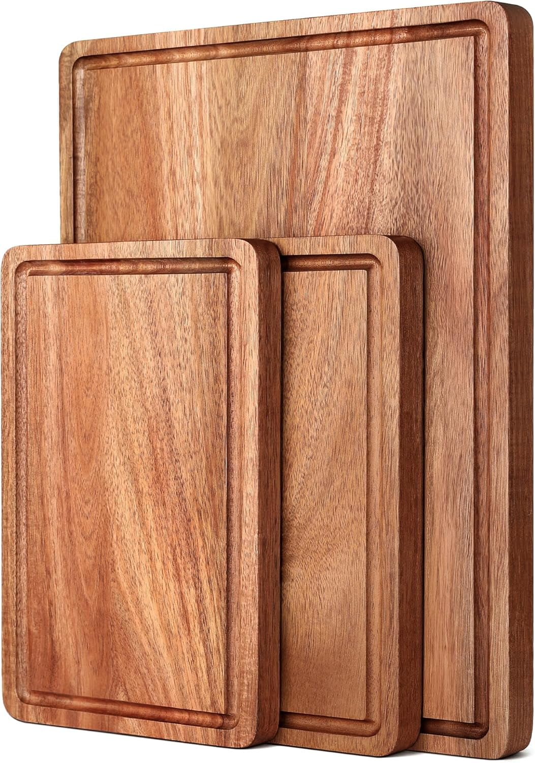 Acacia Wood Cutting Boards Set with Juice Groove & Handles for Kitchen ...