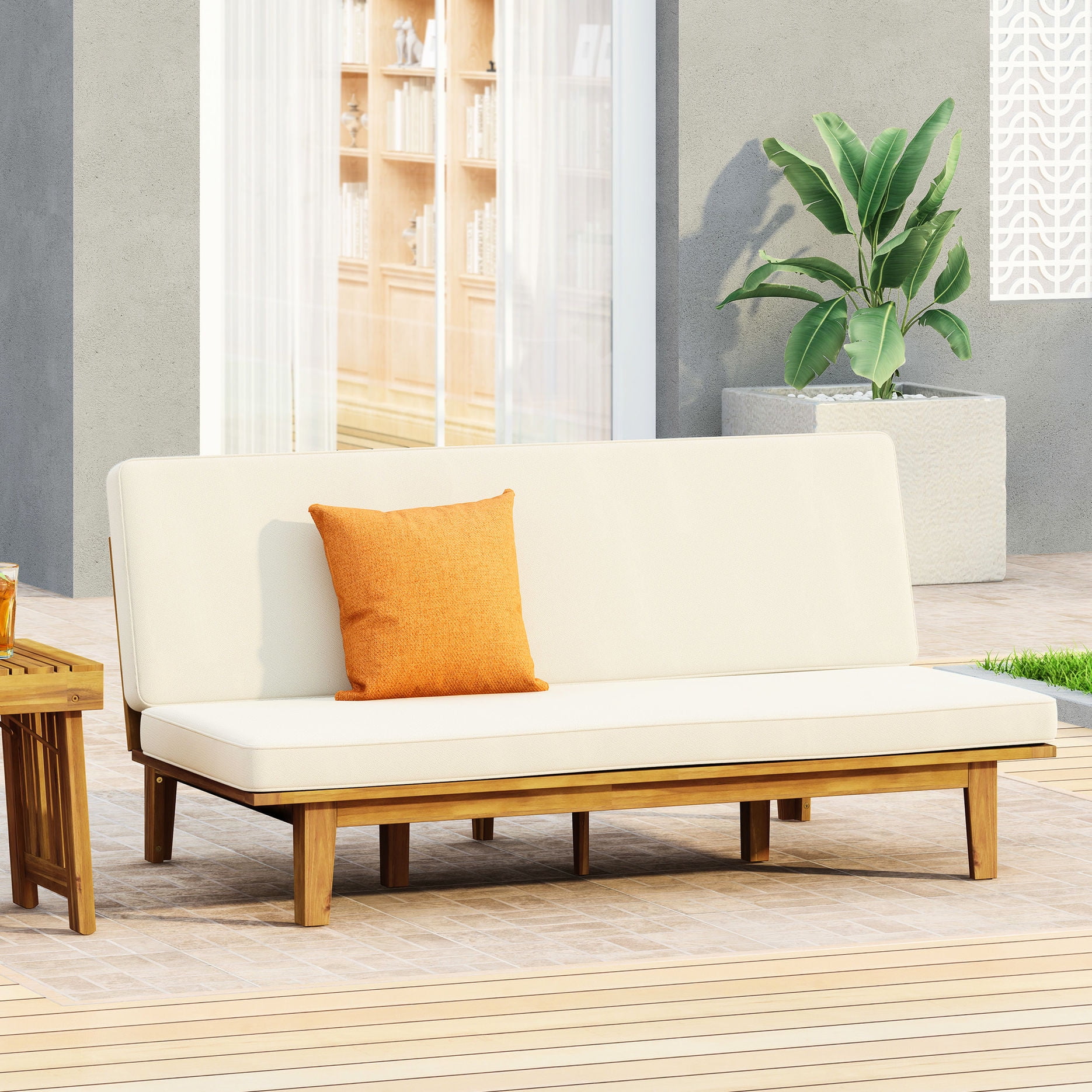 Acacia Wood Daybed 75" D | Slat Paneling, Foldable for Different Uses ...