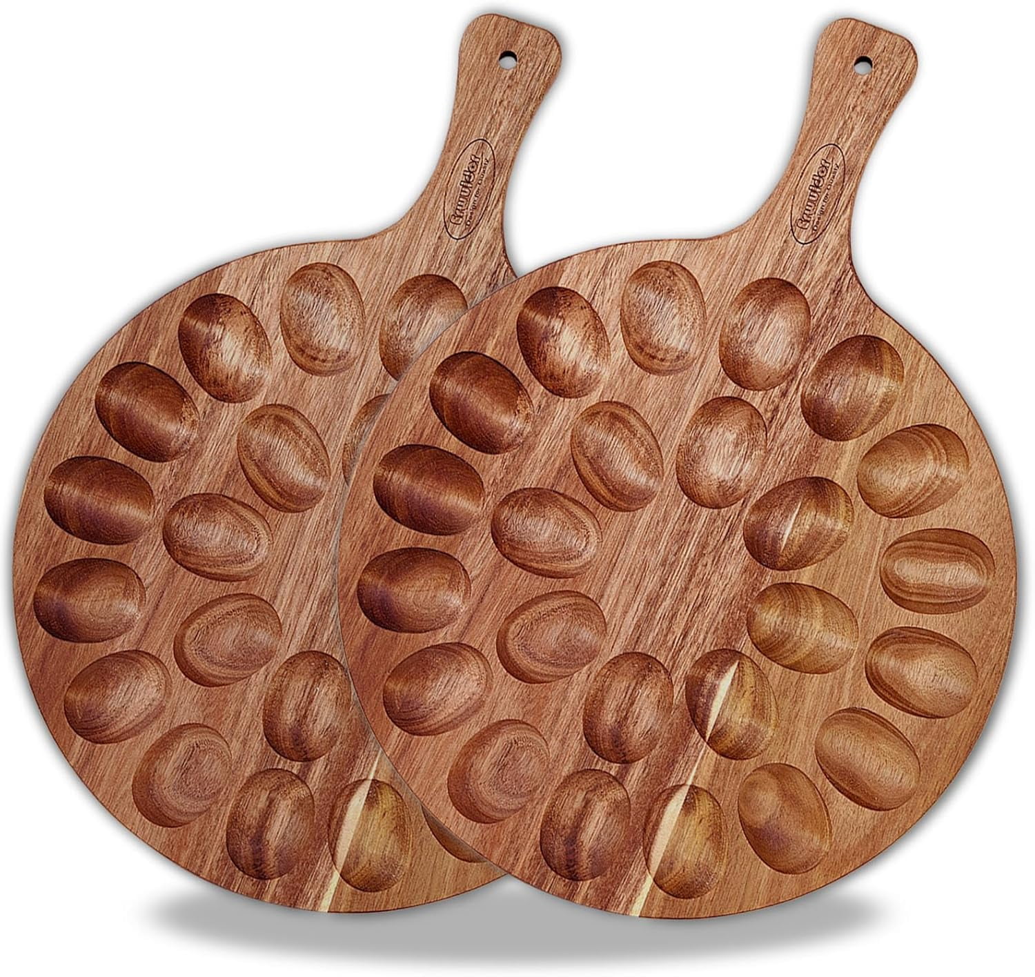 Acacia Wood Deviled Egg Platter,24 Holes Deviled Egg Tray.Round Deviled ...