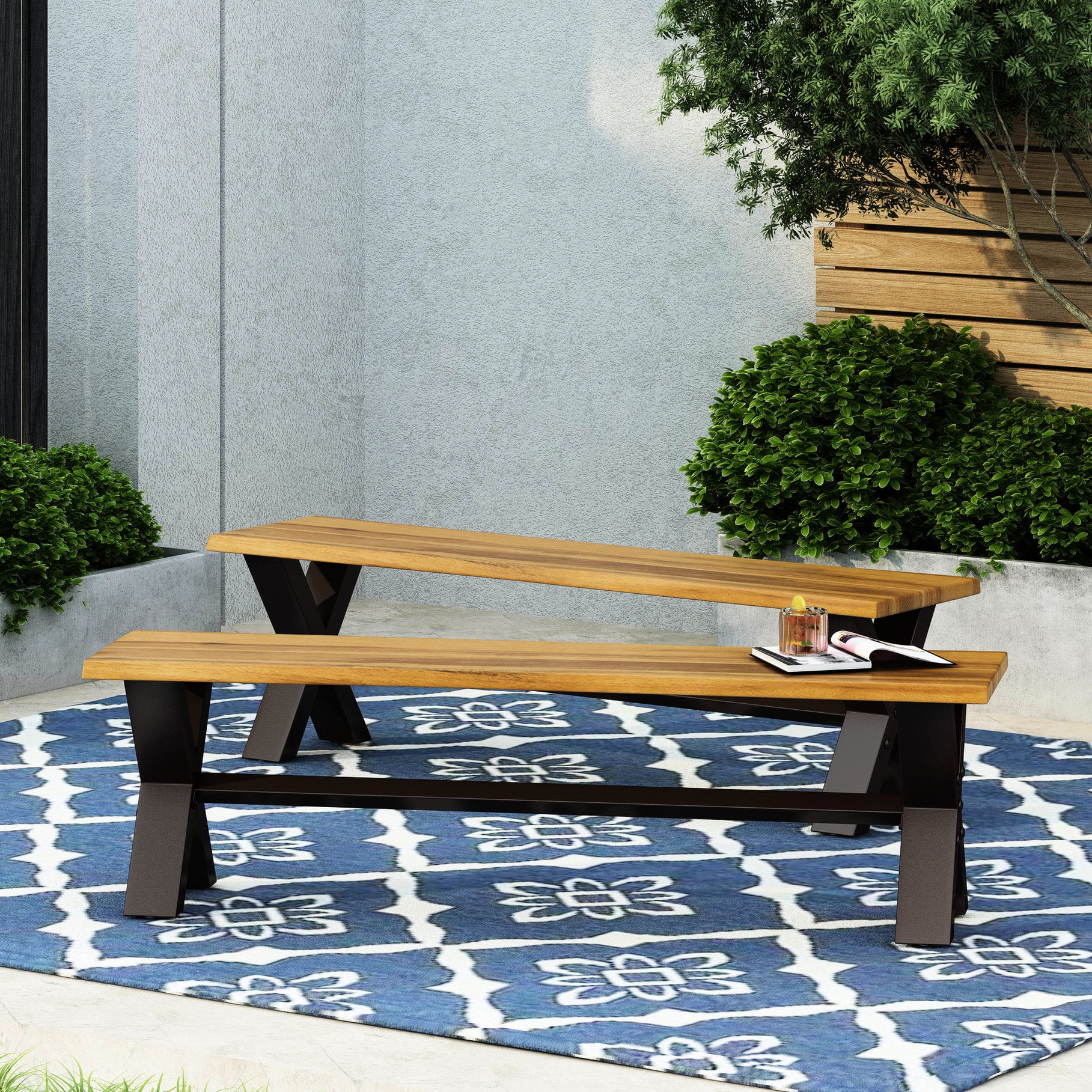 Acacia Wood Dining Bench | Iron Leg Base | Modern - Rustic Blend ...