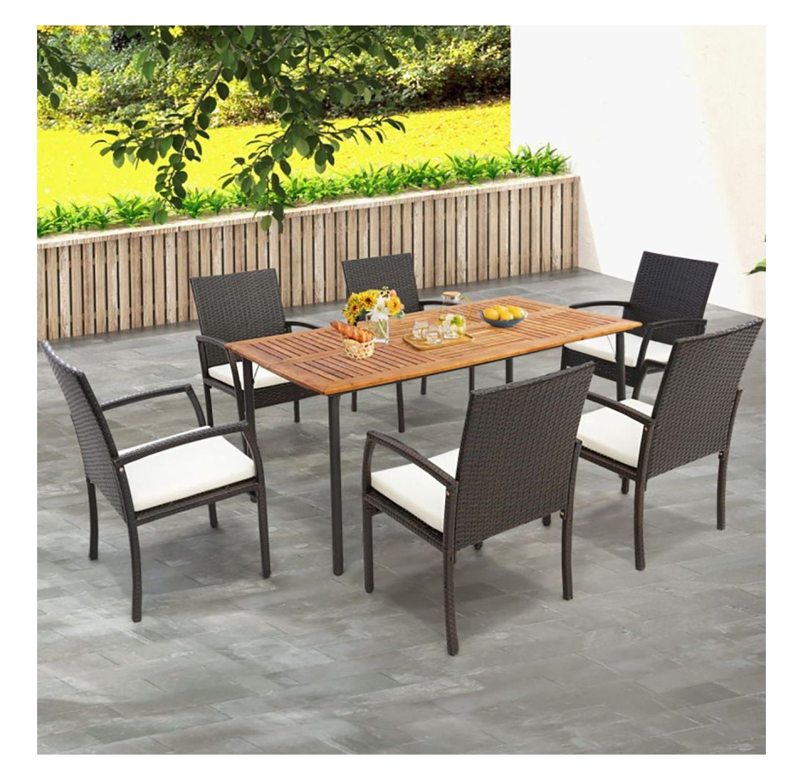 Acacia Wood Dining Table - 6 Person Outdoor Patio Table with Umbrella ...