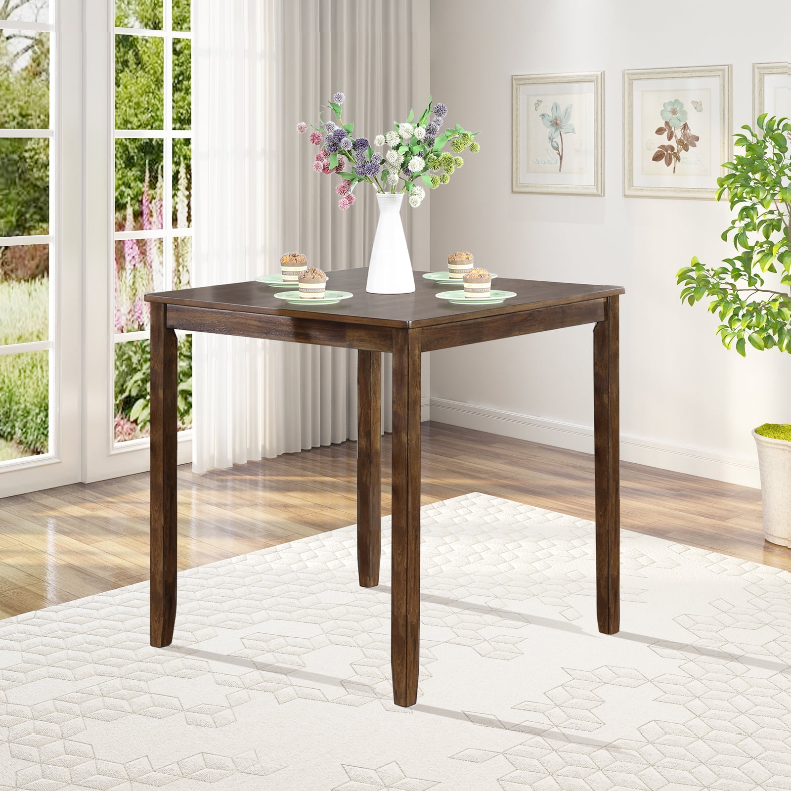 Acacia Wood Dining Table, Counter Height Square Table for 4, Walnut ...