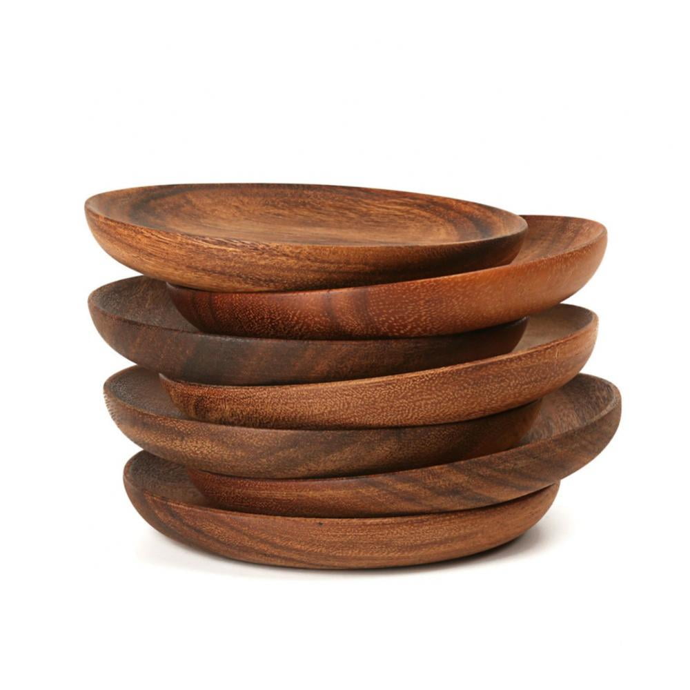 Acacia Wood Dinner Plates, 4 Inch Small Round Wood Plates, Easy ...