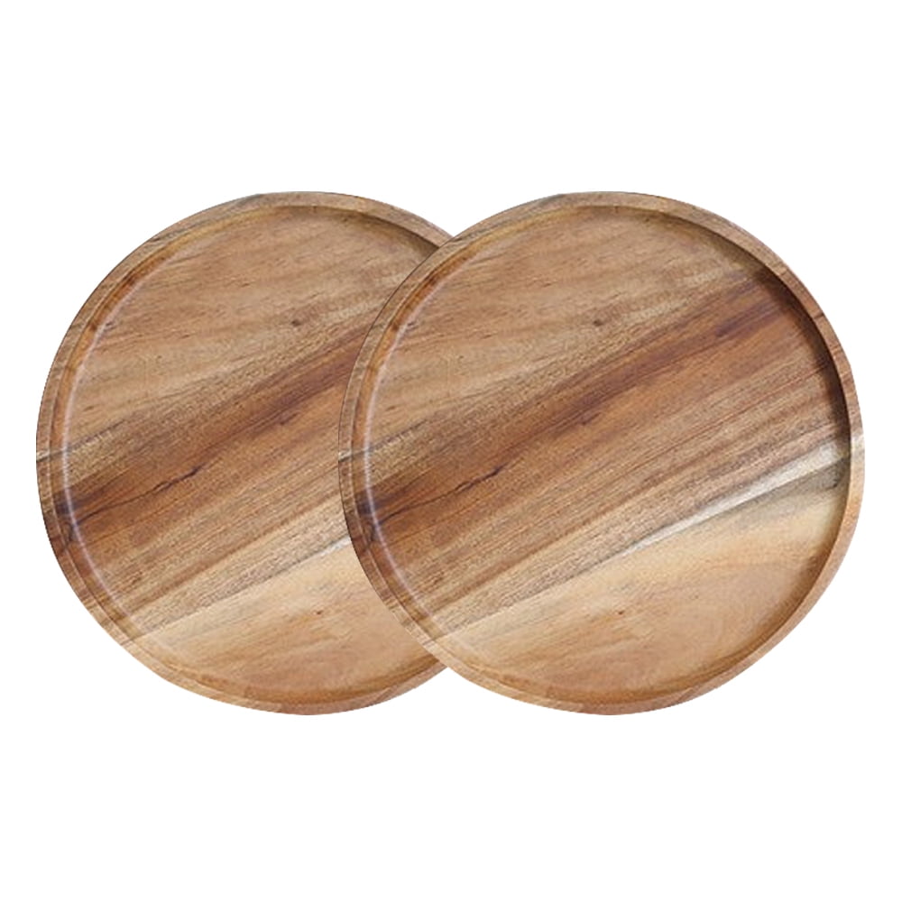 Acacia Wood Dinner Plates, Round Wood Plates Set of 2, Easy Cleaning ...