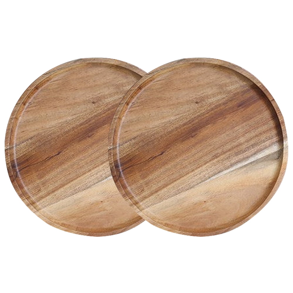 2 Set Acacia Wood Plates Round Wooden Dinner Plates, Charger Serving ...