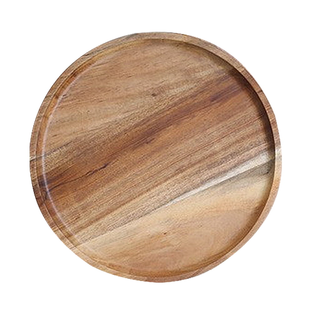 Acacia Wood Dinner Plates, Round Wooden Plates Set of 2, Easy Cleaning ...