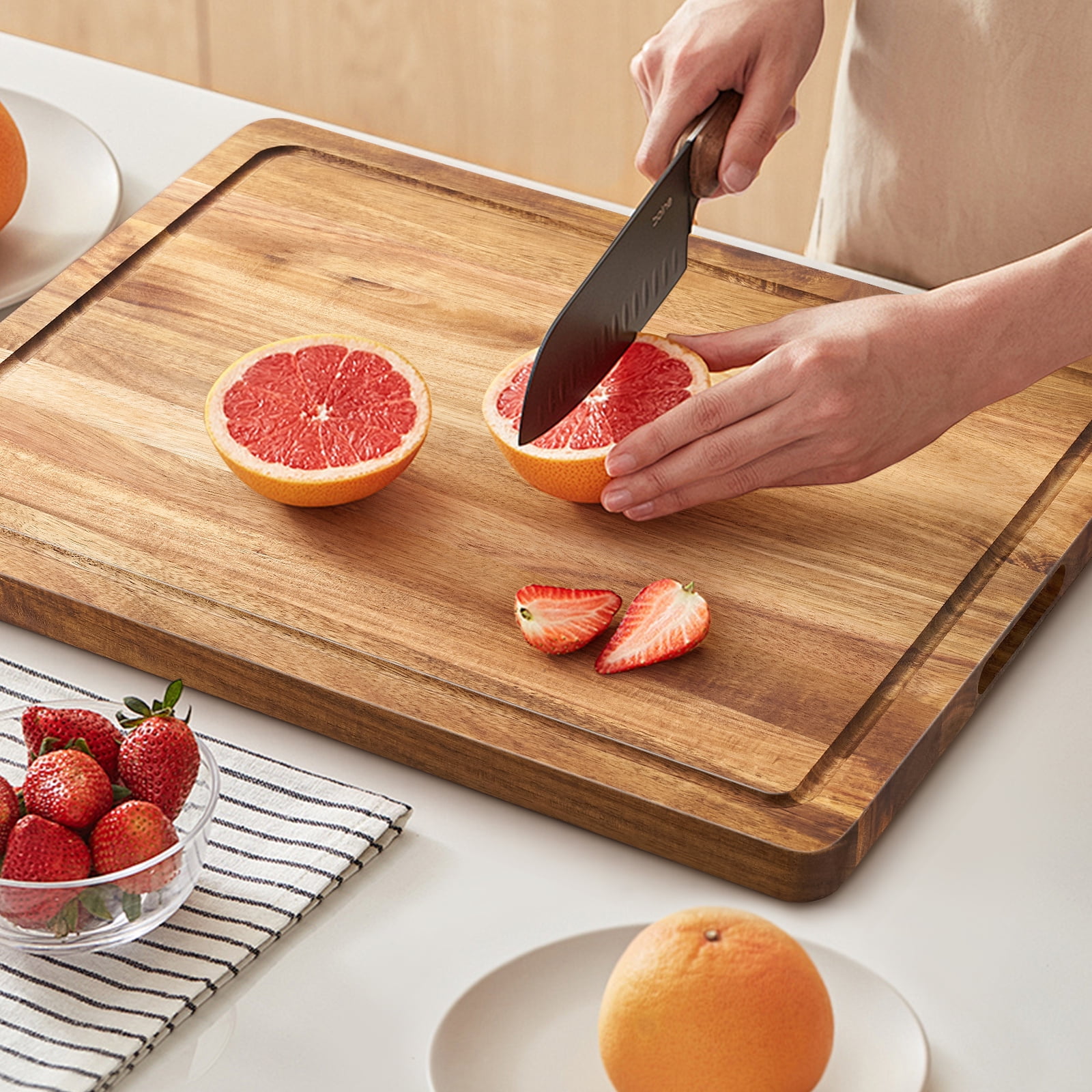 Acacia Wood Dual-Purpose Stove Top Cutting Board & Cheese Platter ...