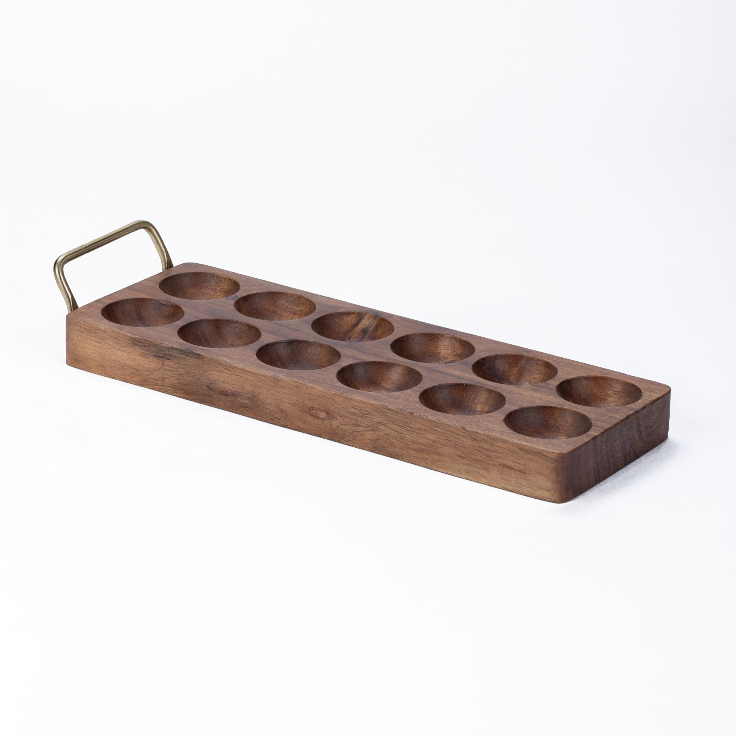 Acacia Wood Egg Tray with Gold Metal Handle - Wooden Egg Crate, Holder ...
