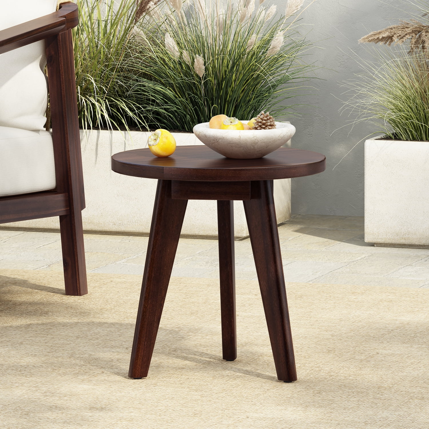 Acacia Wood End Table Patio Round Retro Side Table with Tripod Base ...