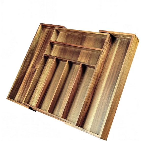 Acacia Wood Expandable Silverware Organizer, Kitchen Utensil Drawer ...
