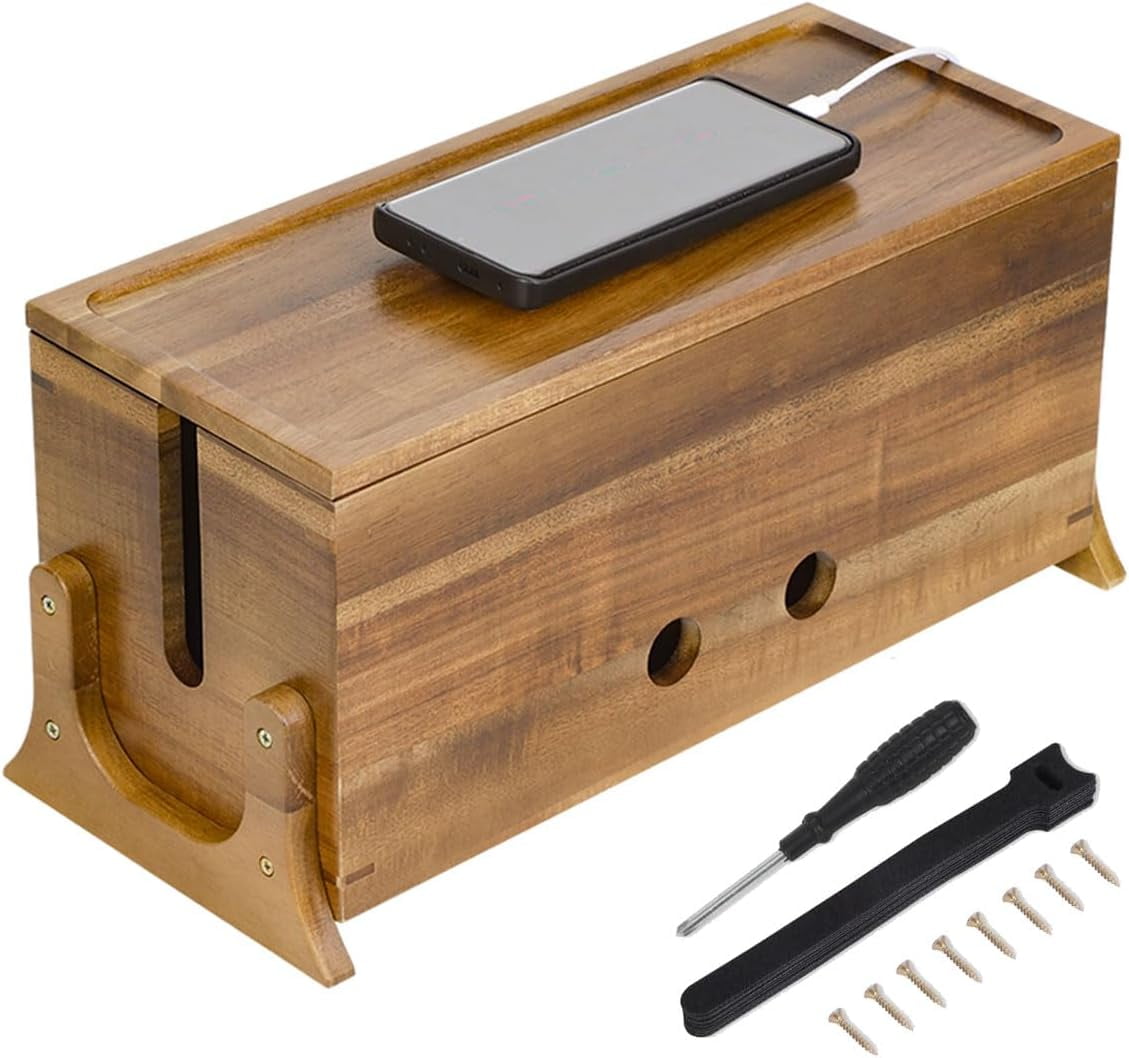 Acacia Wood Extra Large Cable Management Box Cord Organizer Box-Cable ...