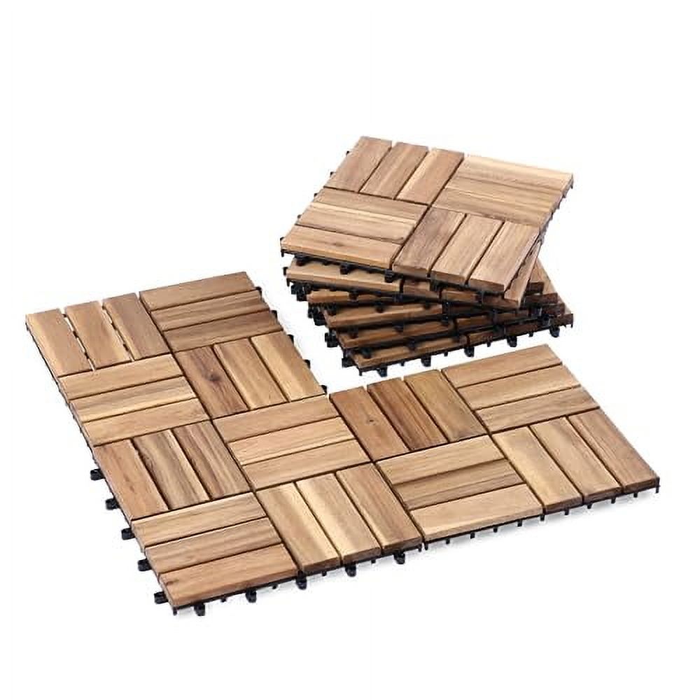 Acacia Wood Flooring Interlocking Deck Tiles for Patio Decor 9 Pcs 12 ...