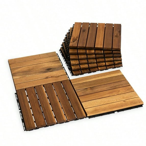 Acacia Wood Flooring Interlocking Deck Tiles for Patio Decor 9 Pcs 6 ...