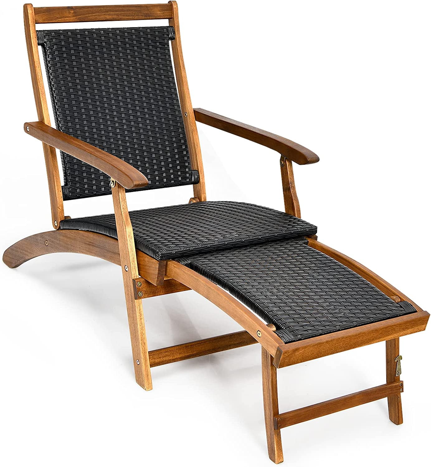 Acacia Wood Folding Chaise Lounge Chair, Outdoor Foldable Deck Chair ...