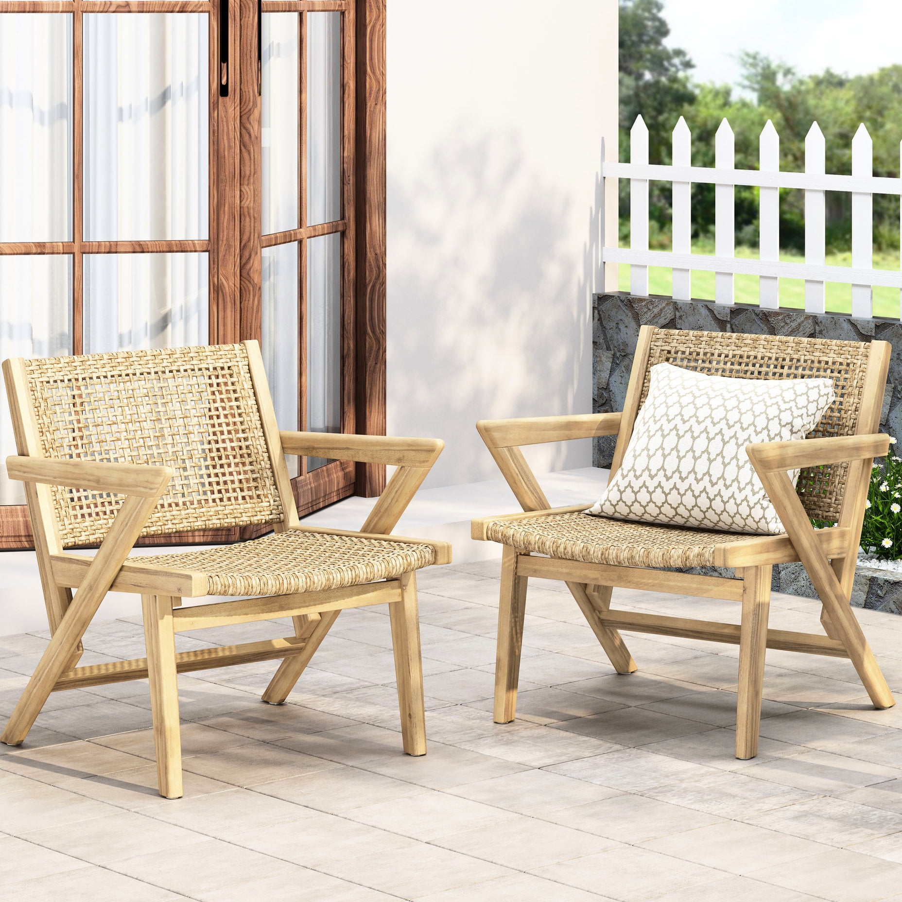 Acacia Wood Frame Club Chair Set+Wicker Aesthetic”-“Patio Entertaining ...