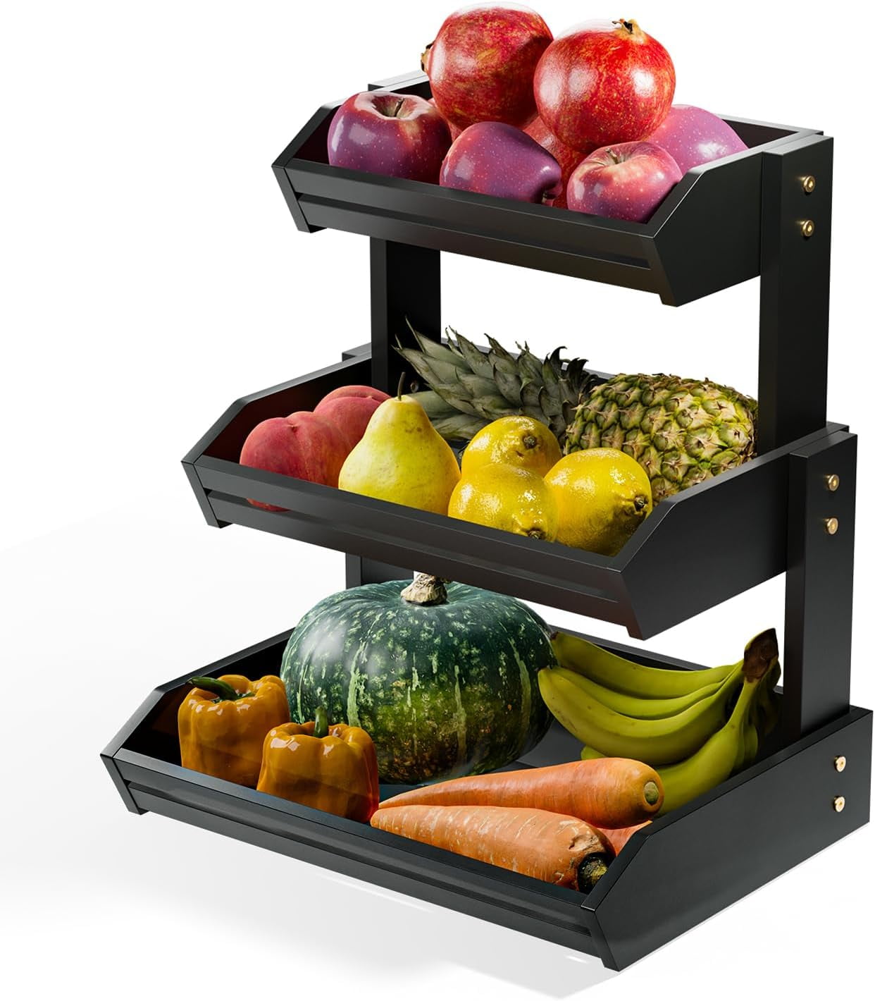Acacia Wood Fruit Basket - 3-Tier Fruit Bowl for Kitchen Counter, Extra ...