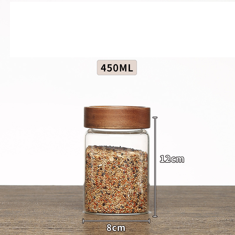Acacia Wood Glass Storage Jar with Lid, Sealed, Resealable, Odor-Proof ...