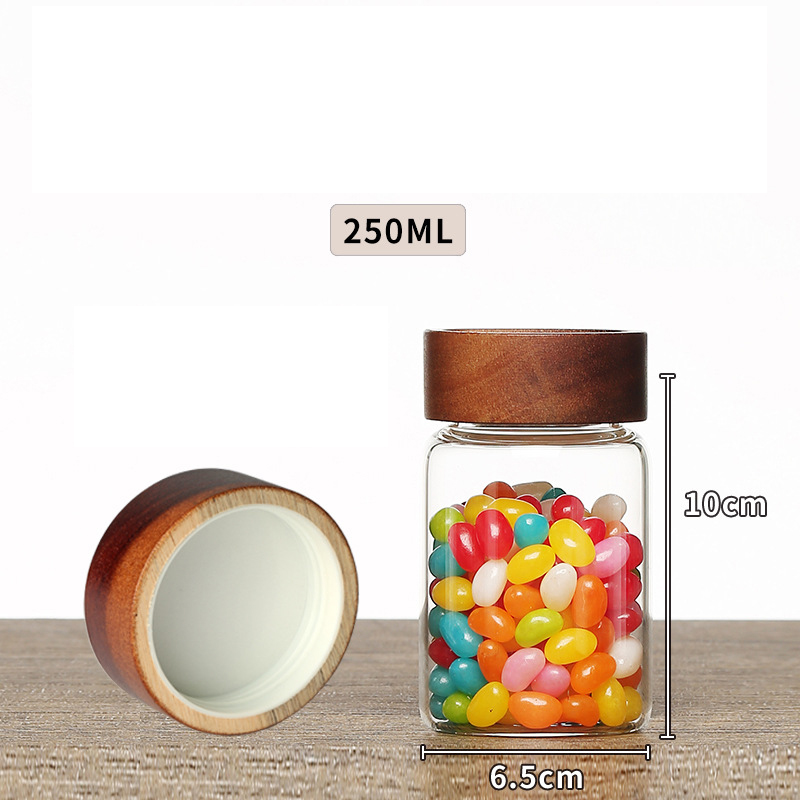 Acacia Wood Glass Storage Jar with Lid, Sealed, Resealable, Odor-Proof ...
