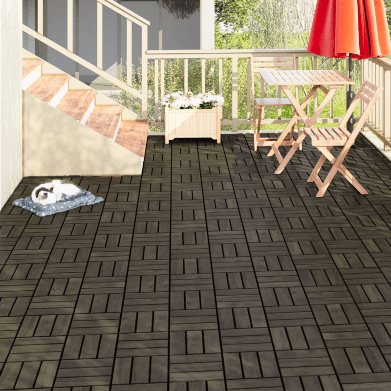 Acacia Wood Interlocking Deck Tiles Checker Pattern, 30 PCS 12" x 12 ...