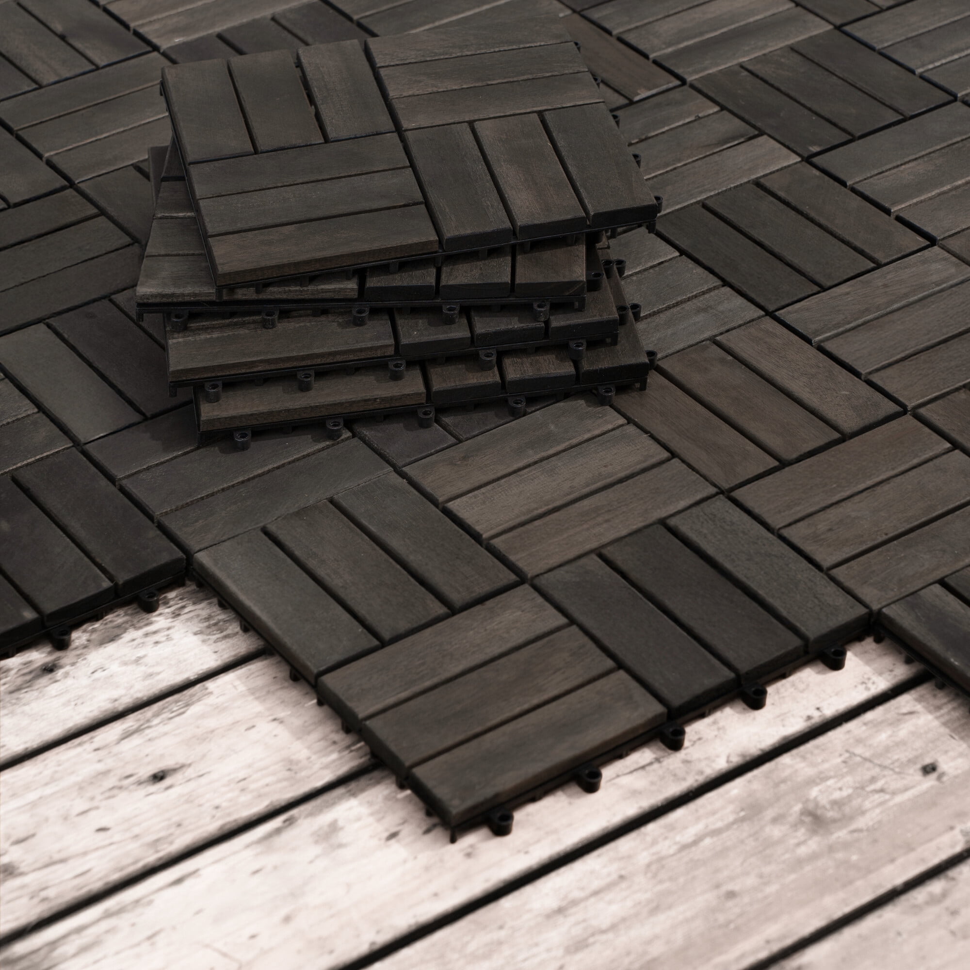 Interlocking Teak Tiles Acacia Wood Deck Tiles - 10 Pack 12x12 ...