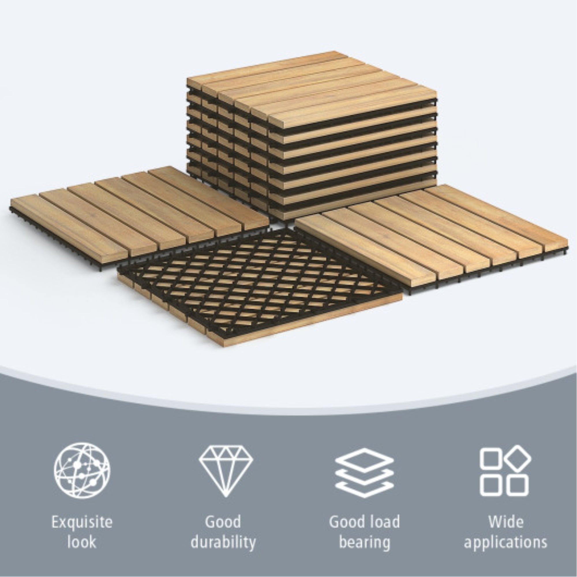 Acacia Wood Interlocking Decking Tiles - Durable, Weather Resistant ...
