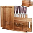 Acacia Wood Knife Block with Cutting Boards, Dual Magnetic Holder, 2 ...